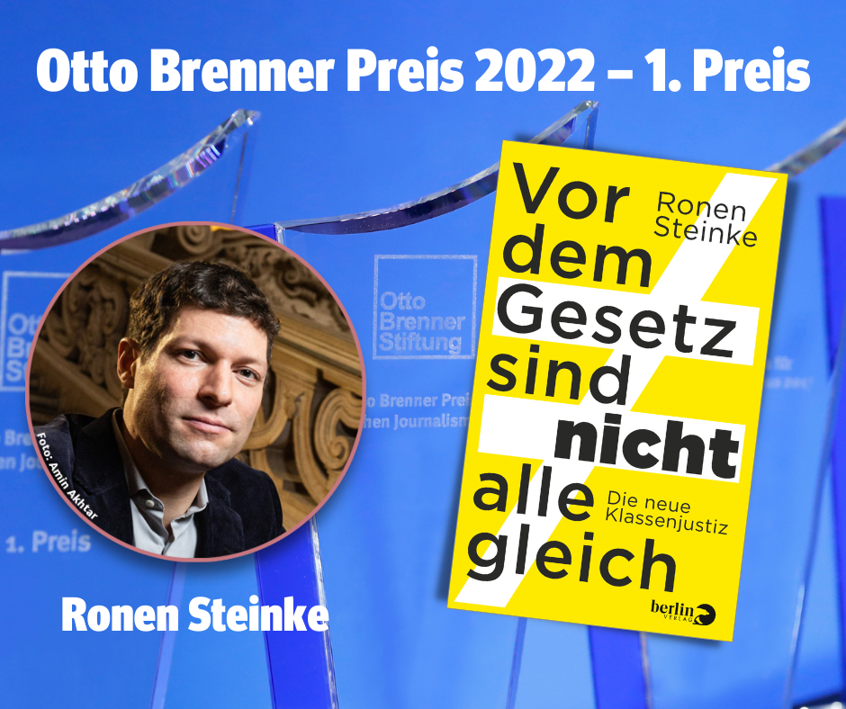 Ronen Steinke erhält 2022 den 1. Preis des Otto Brenner Preises für ...